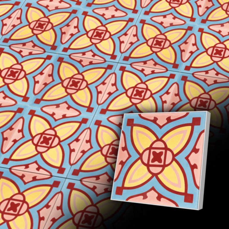 Zementfliesen | Retro-Fliesen | Dekor | Muster Q16-20X20-F4A-0177 | Ventano